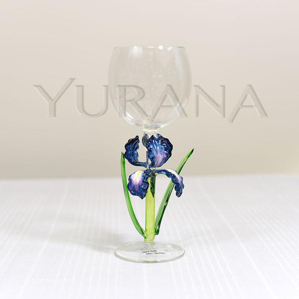 Blue Iris Flower Wishes Wine Glass – Yurana Design